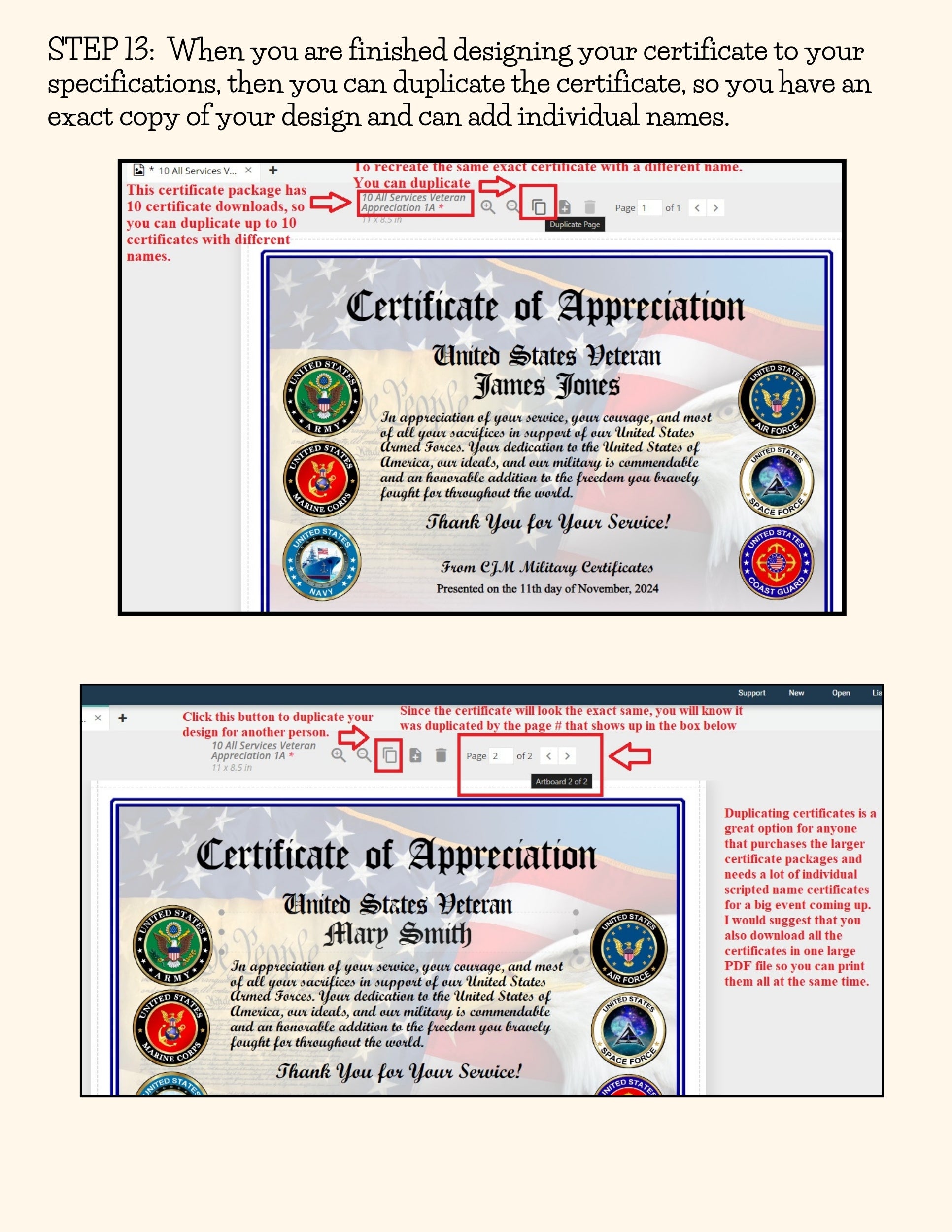 Duplicating your certificate designs to create multiple certificates ...