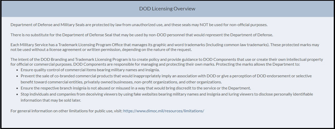 Access the DOD Legislation Regarding Use of Official Emblems